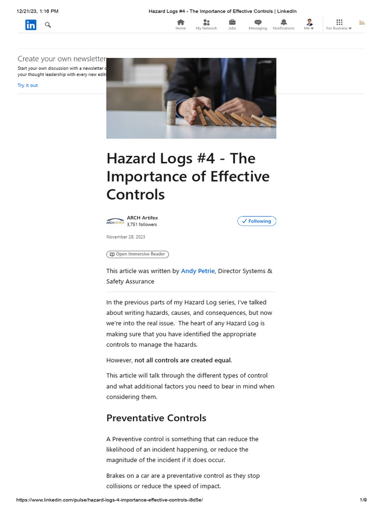Andy Petrie Hazard Logs #4 - The Importance of Effective Controls | PDF ...