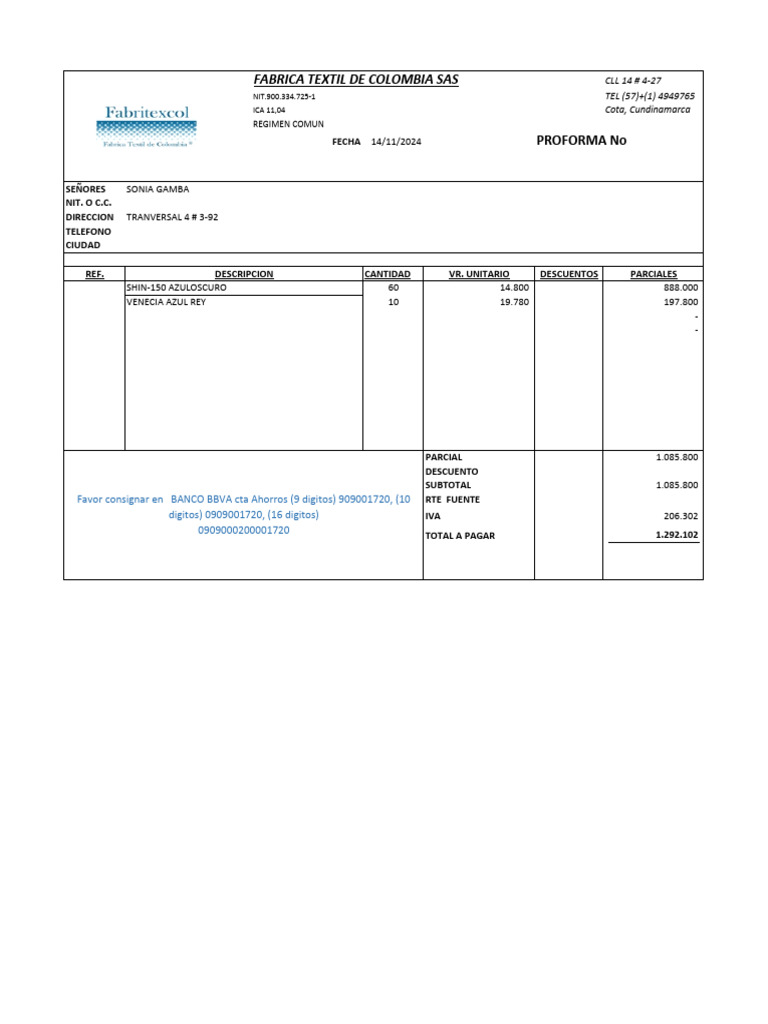 Proforma Sonia | PDF