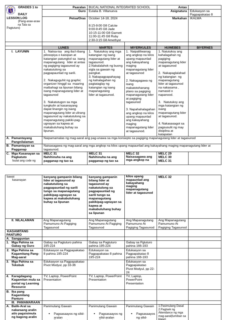 Q2-W8-DLL-General Curriculum | PDF