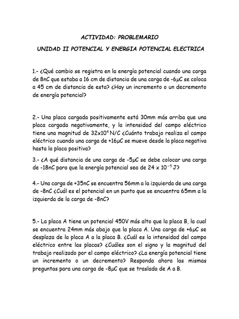 Problemario U-Ii Potencial Electrico | PDF