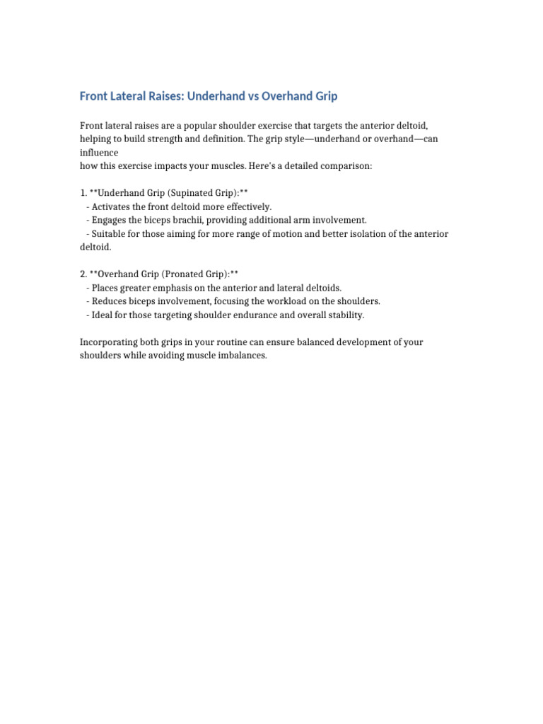 Front Lateral Raises Underhand Vs Overhand | PDF