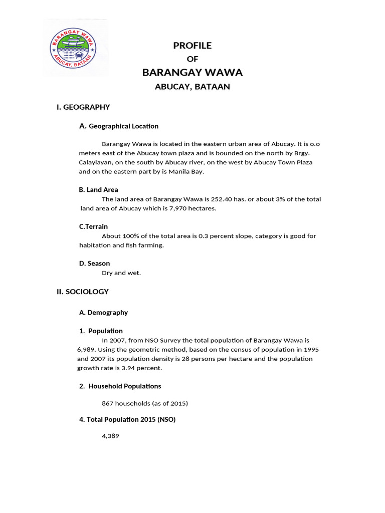 Profile of Brgy. Wawa 1 | PDF | Economies