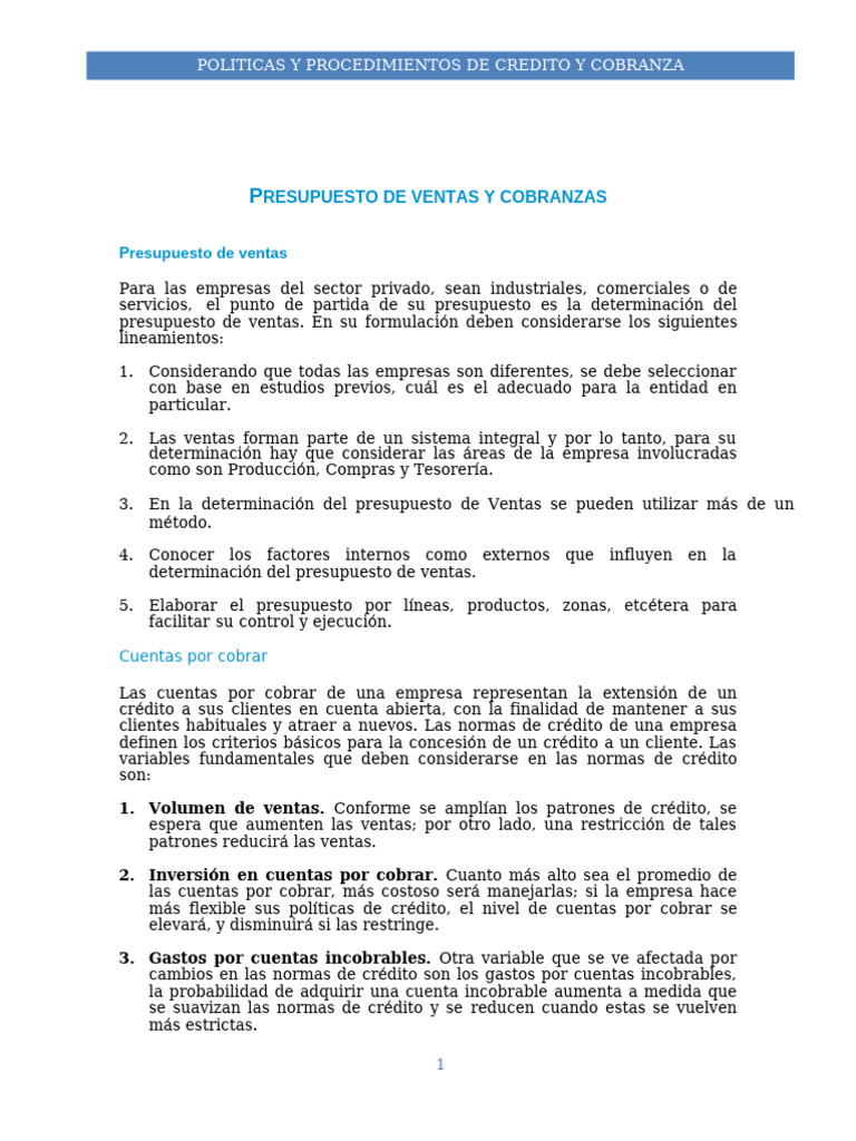 Ppto. de Ventas y Cobranza MODELO | PDF | Presupuesto | Business