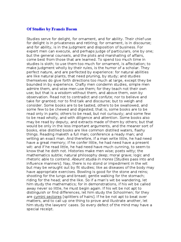 Of Studies by Francis Bacon | PDF | Francis Bacon | Knowledge