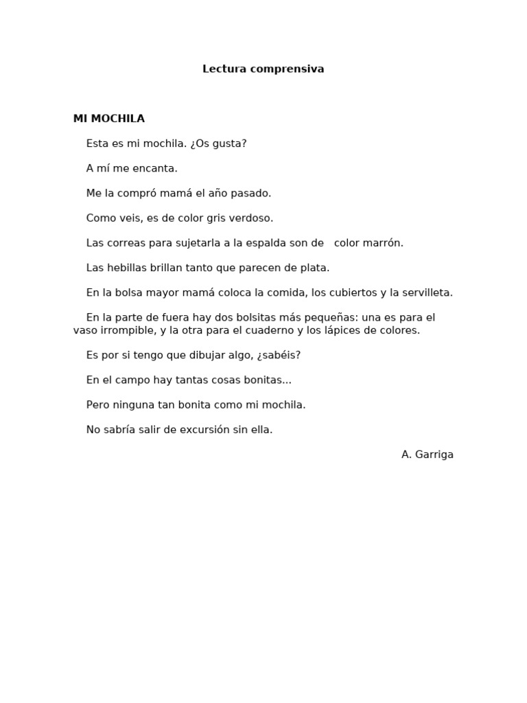 Lectura La Mochila | PDF