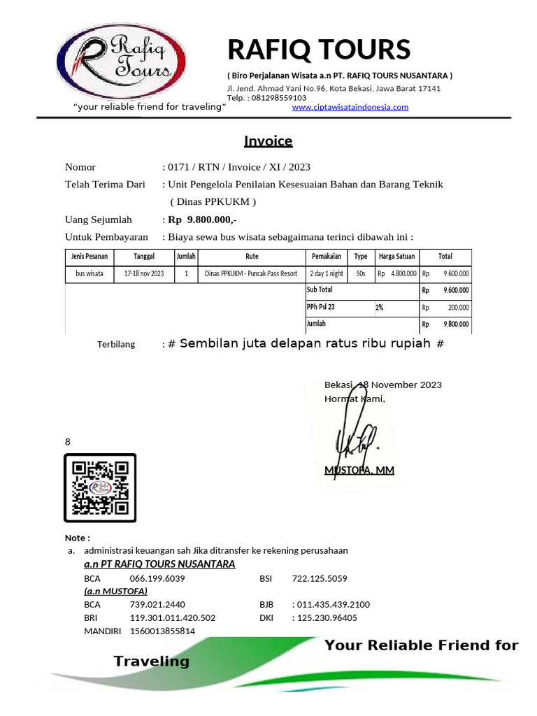 Invoice Sewa Bus Wisata Dinas PPKUKM | PDF