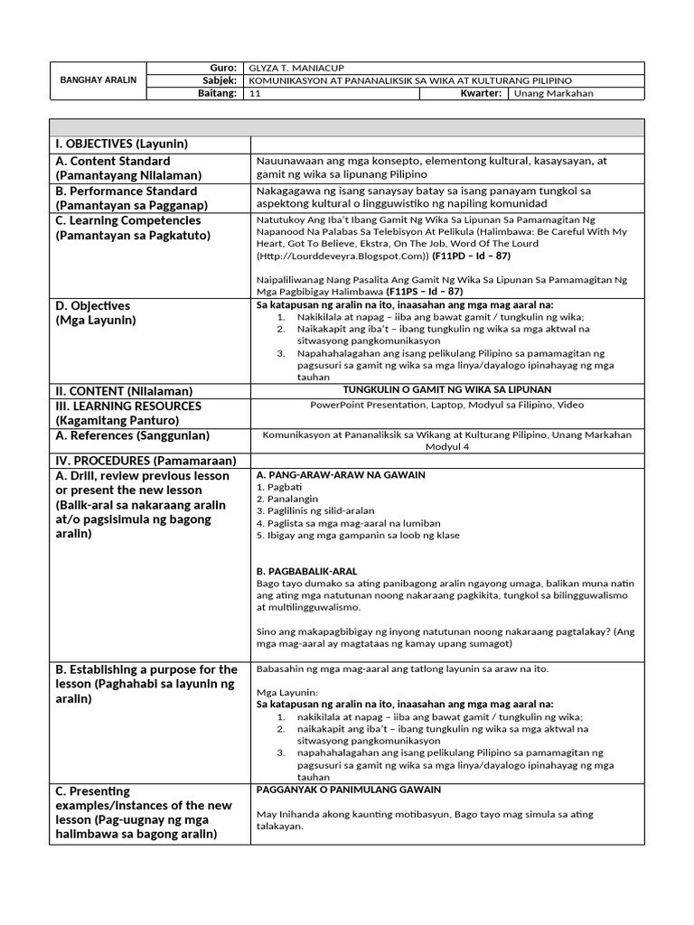 Demo DLL (Filipino) | PDF