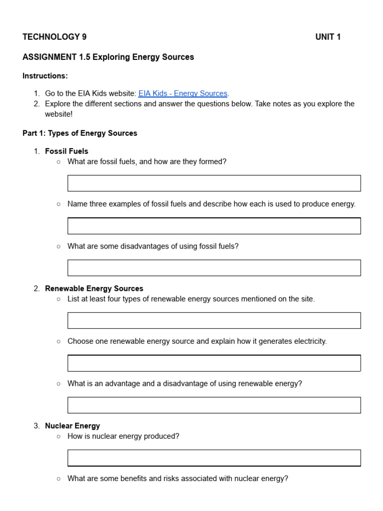 ASSIGNMENT 1.5 Exploring Energy Sources | PDF