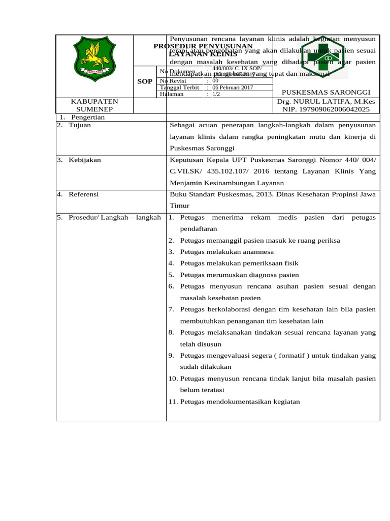 Sop Prosedur Penyusunan Layanan Klinis | PDF