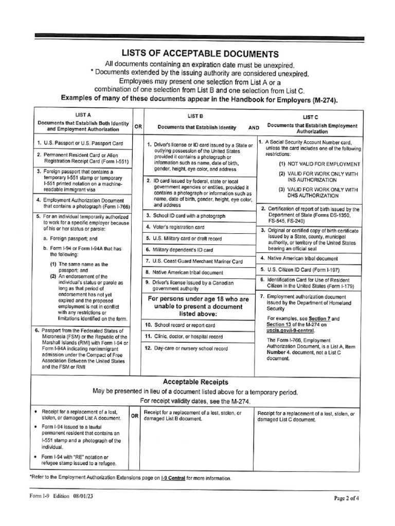 I-9 Acceptable Documents | PDF