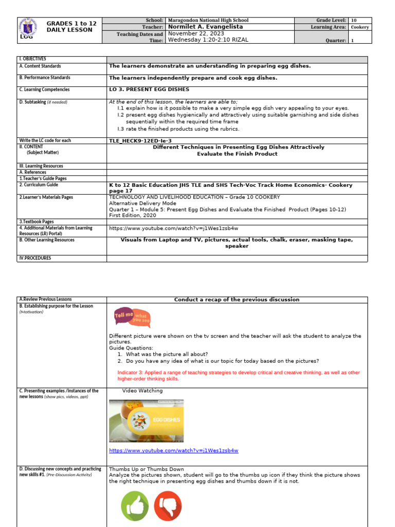 COT1 DLL | PDF | Educational Assessment | Tableware