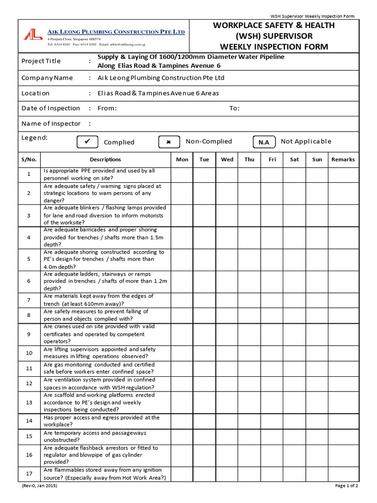 WSHSup InspectionForm ETPL | PDF | Occupational Safety And Health | Safety