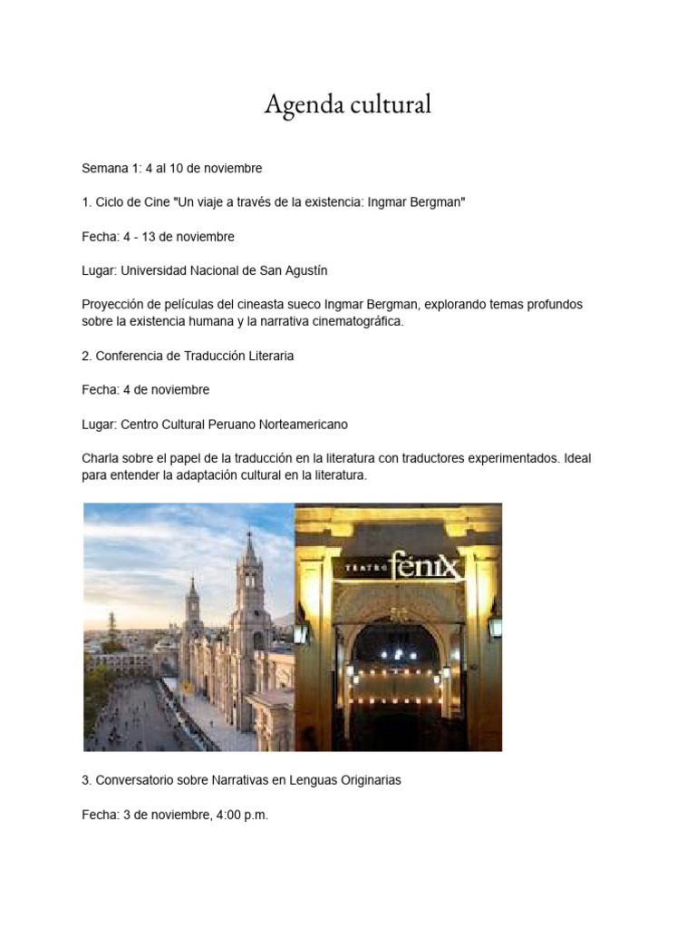 Agenda Cultural de Noviembre | PDF