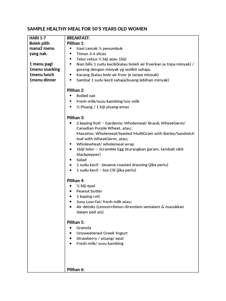 SAMPLE HEALTHY MEAL FOR 50YOld (TT Viewer Plan) | PDF