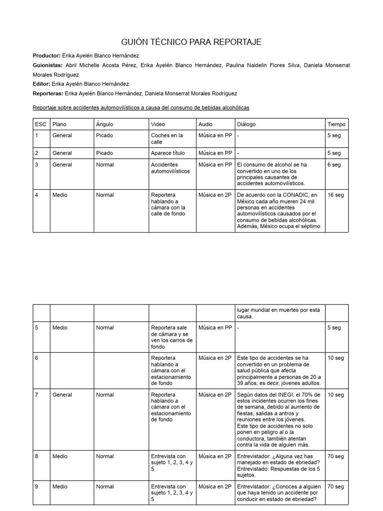 Guion Técnico Video Reportaje | PDF