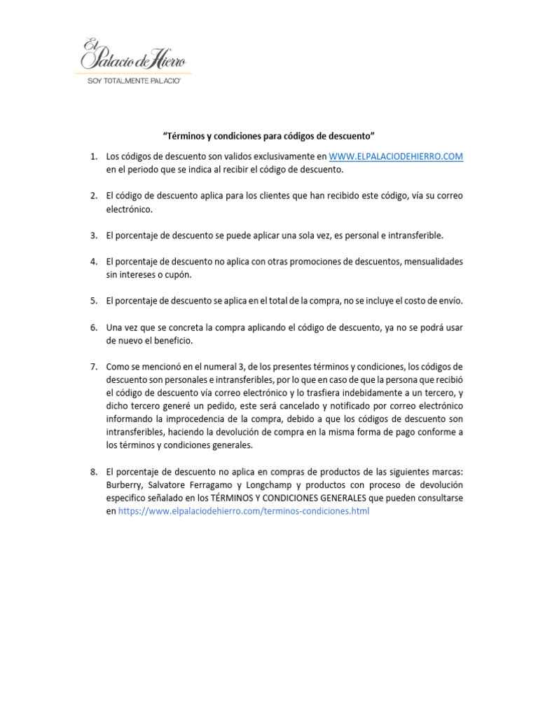 Terminos y Condiciones para Codigos de Descuento | PDF