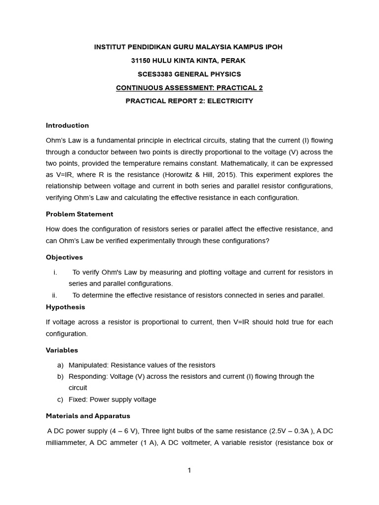 REPORTPHYSICSELECTRICITY | PDF | Resistor | Electrical Resistance And ...