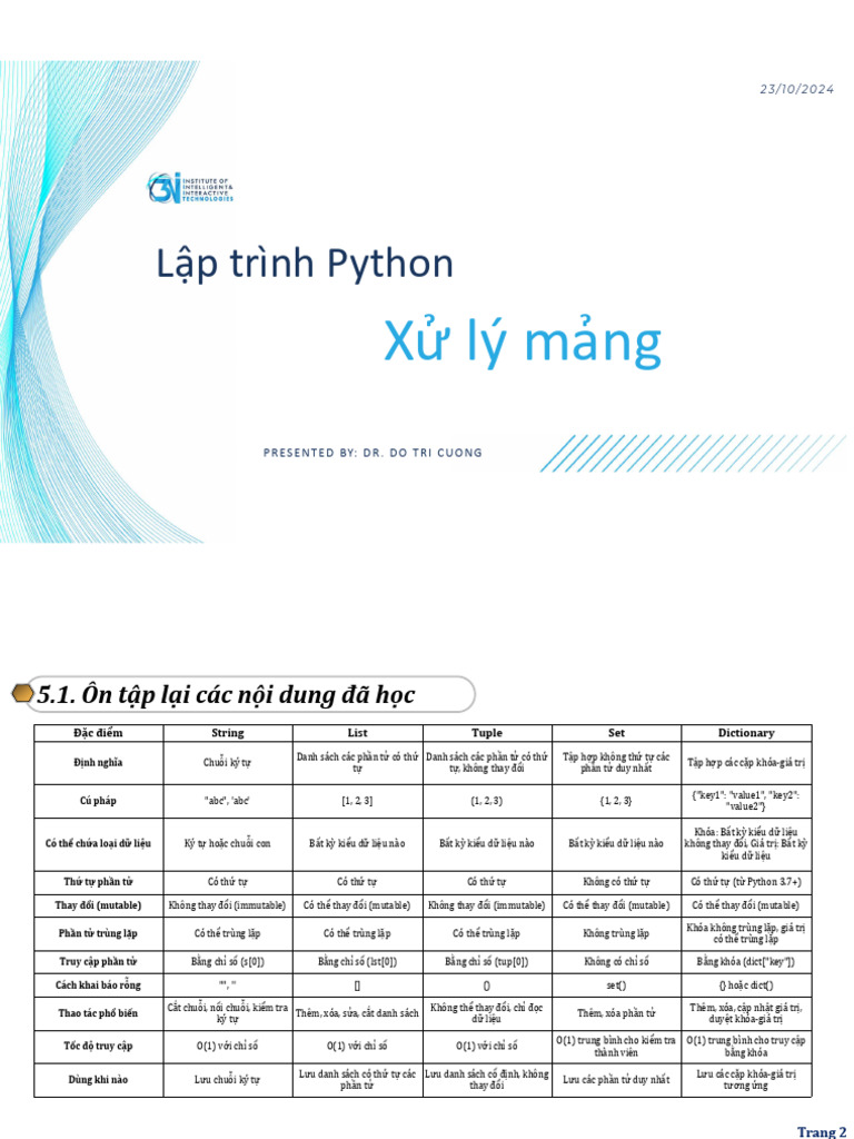 Slide 05 - Mảng trong python | PDF