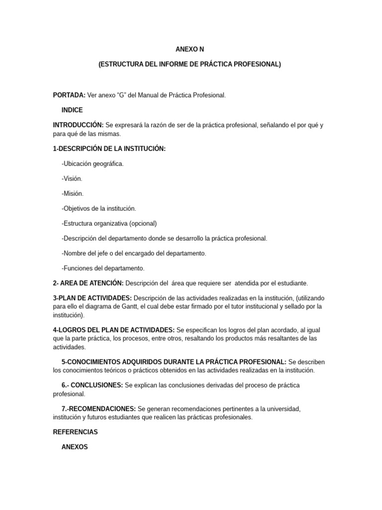 Estructura Informe Final Practicas Profesionales | PDF