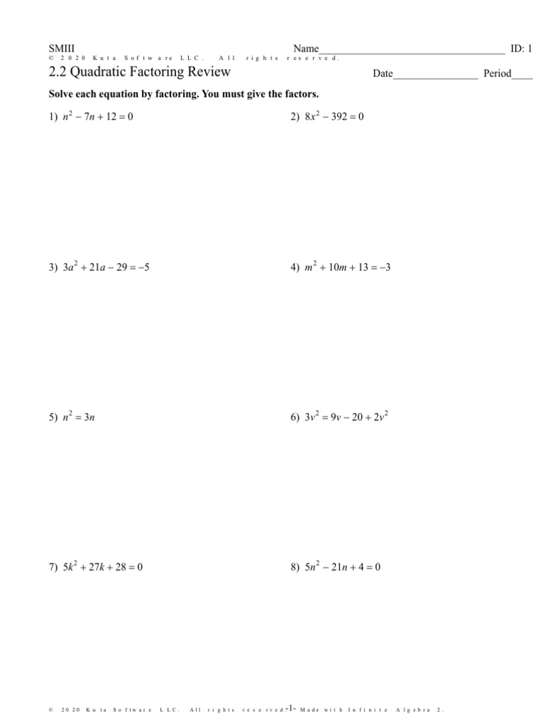 2.2 SMIII - Quadratic Factoring Review | PDF | Mathematical Concepts ...