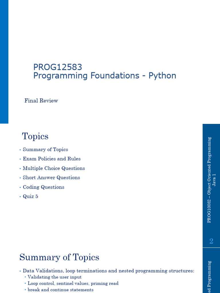 Prog12583 Finalreview Pdf Class Computer Programming Method Computer Programming