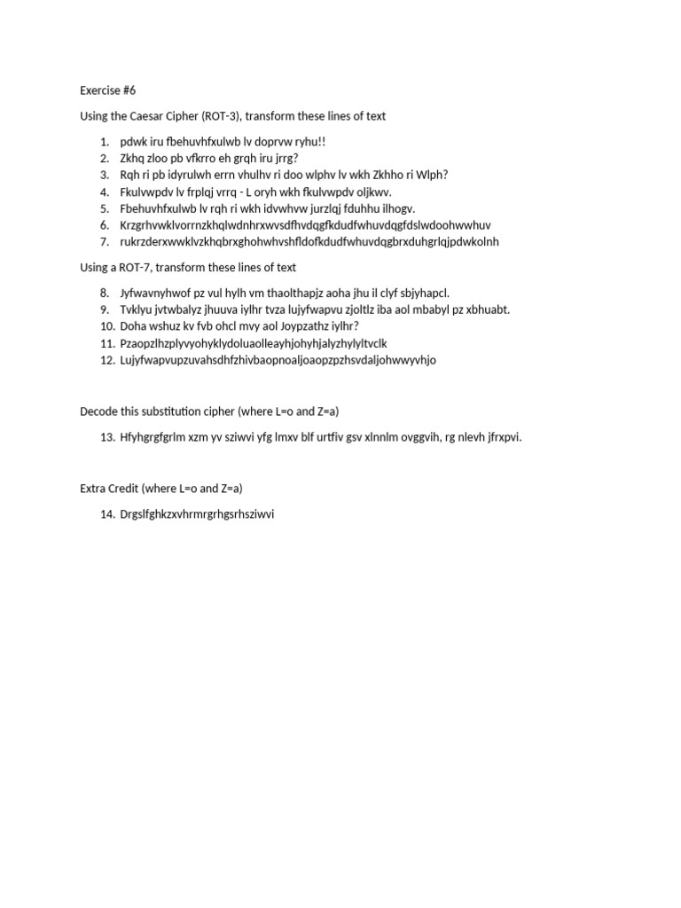 Caesar Cipher Exercises and Solutions | PDF