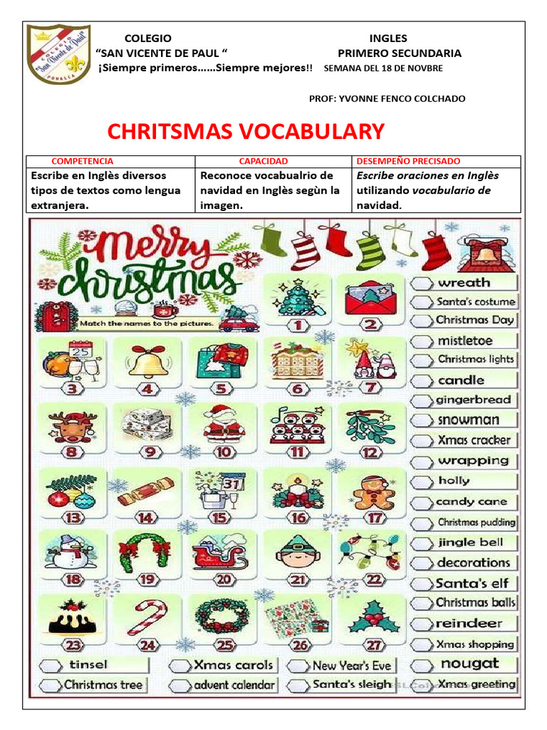 Vocabulario de Navidad en Inglés | PDF
