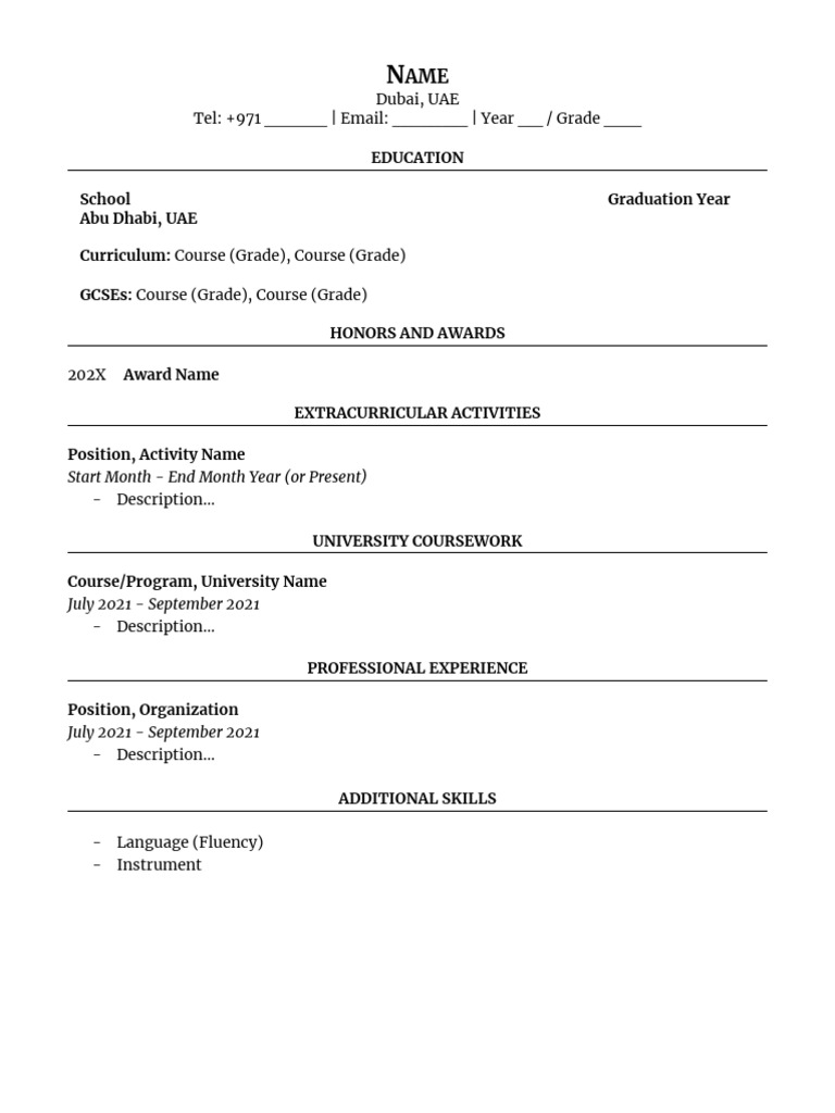 TEMPLATE - Last Name, Fist Name - Resume | PDF