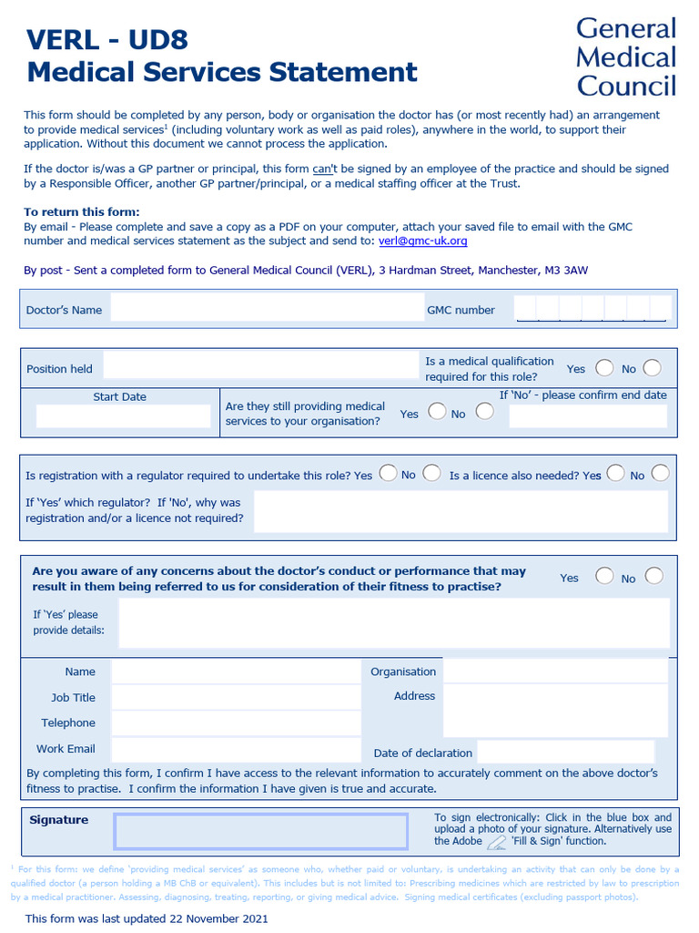 GMC UD8 Medical Services Statement | PDF | Physician | General Practitioner
