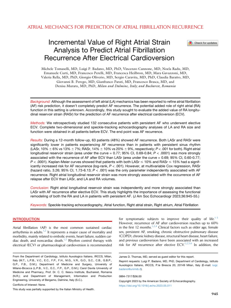 Incremental Value of Right Atrial Strain Analysis | PDF | Ejection ...