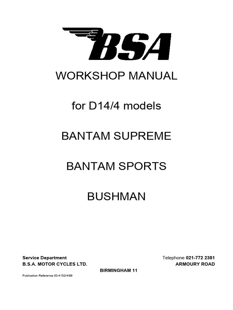 BSA D14 Manual | PDF | Bearing (Mechanical) | Clutch