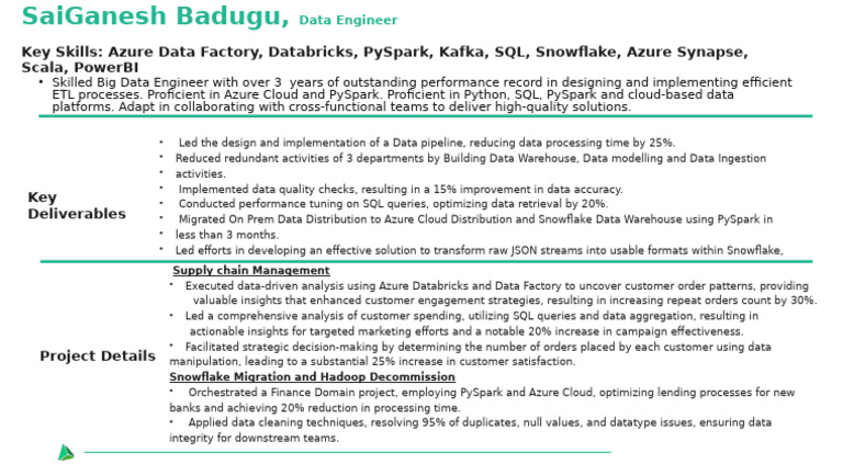 Sai Ganesh DataEngineer | PDF | Apache Spark | Data Warehouse
