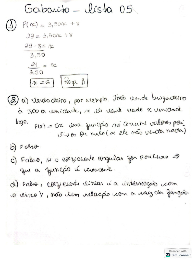 Gabarito - Lista 05 | PDF