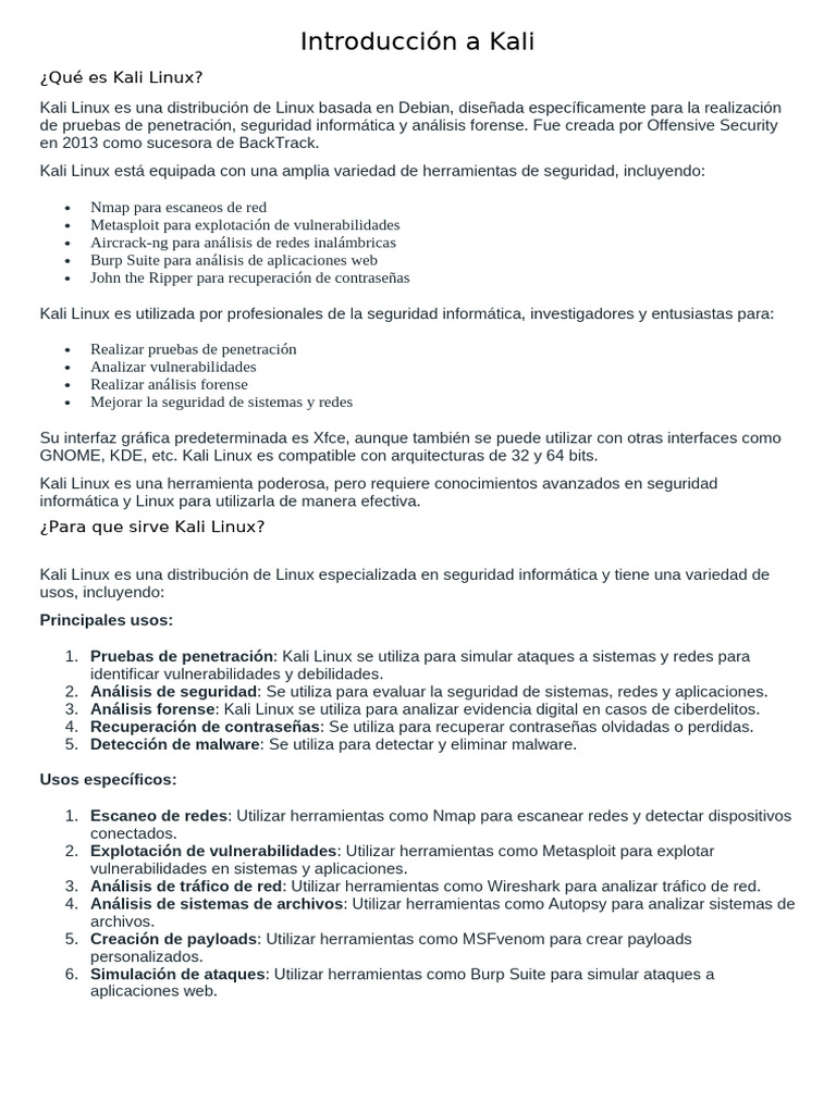 Kali | PDF | Protocolos de internet | Dirección IP