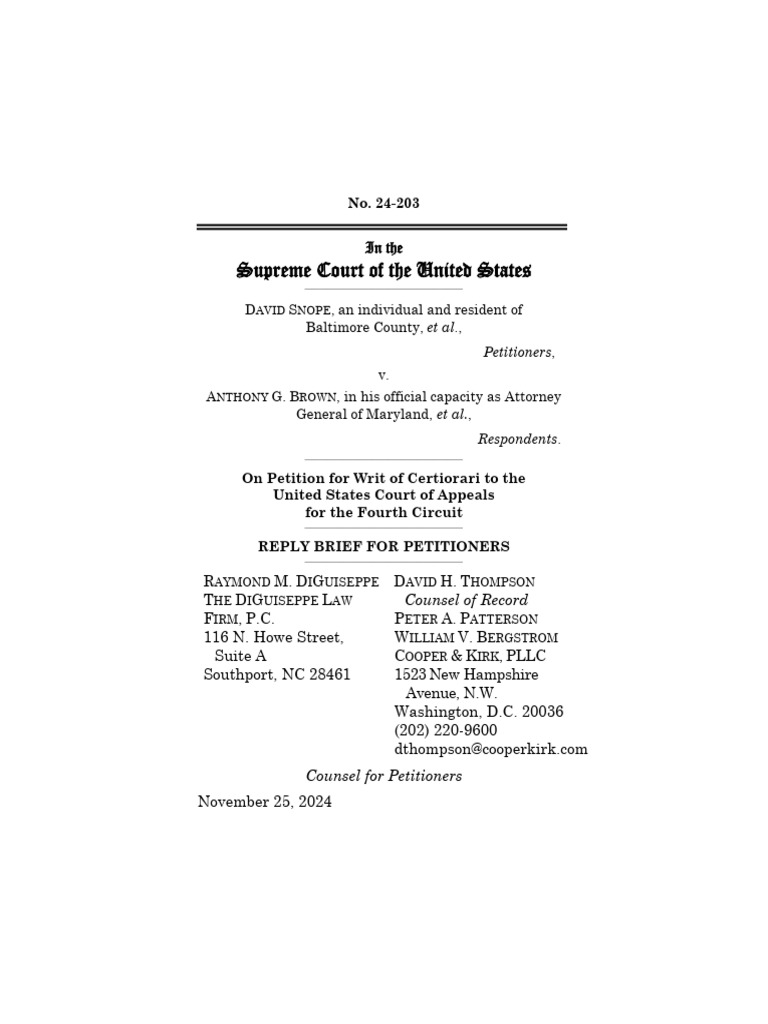 Snope v. Brown Petition For Writ of Certiorari | PDF | Second Amendment ...