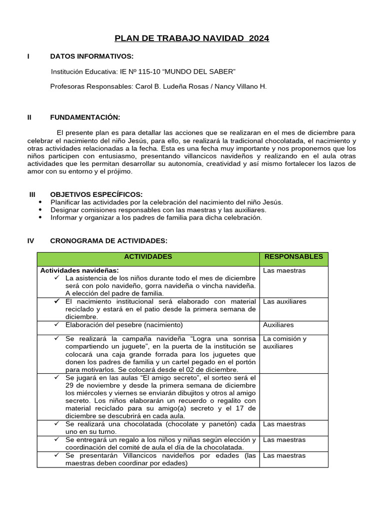 Plan de Trabajo Navidad | PDF | Navidad