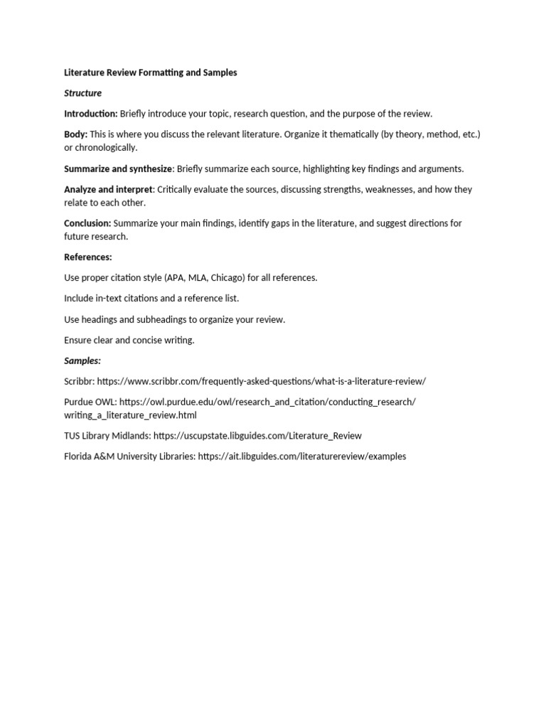 Literature Review Formatting and Samples | PDF