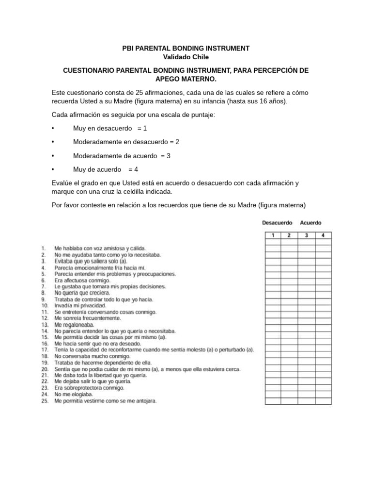 Pbi Parental Bonding Instrument | PDF