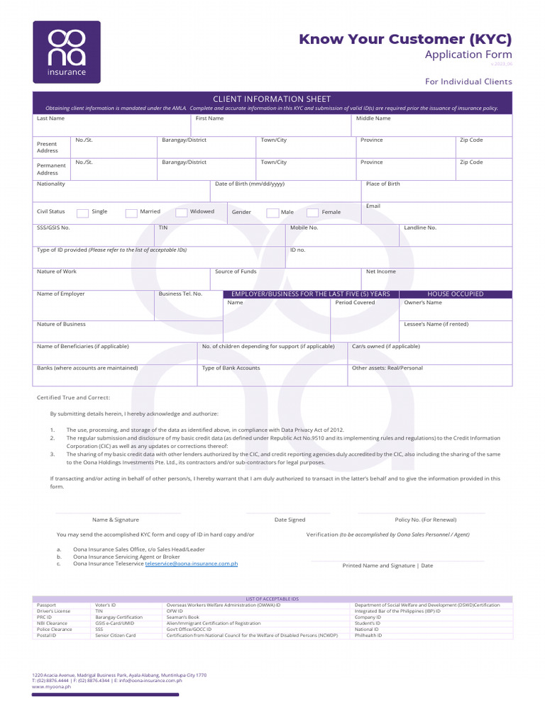 KYC Application Form for Individuals | PDF | Identity Document