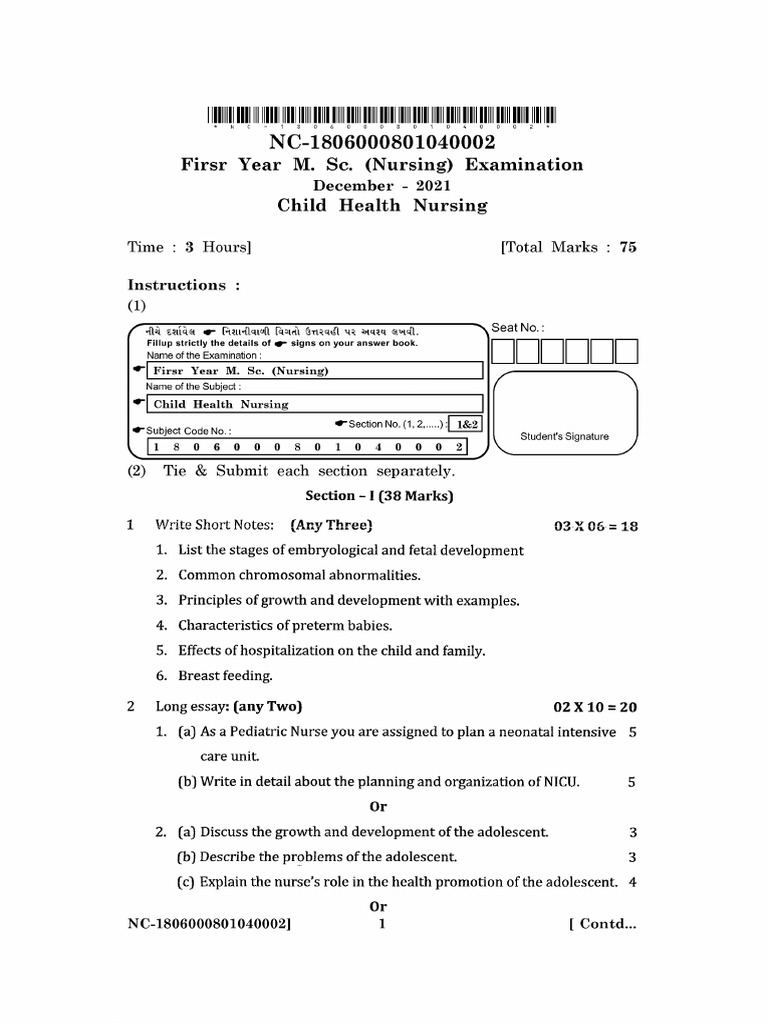 Nc-1806000801040002 Firsr Year M. Sc. (Nursing) Examination December ...