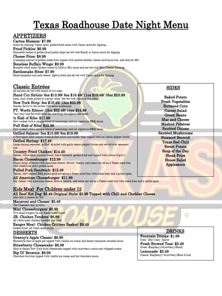 Texas Roadhouse Date Night Menu Final | PDF | French Fries | Steak