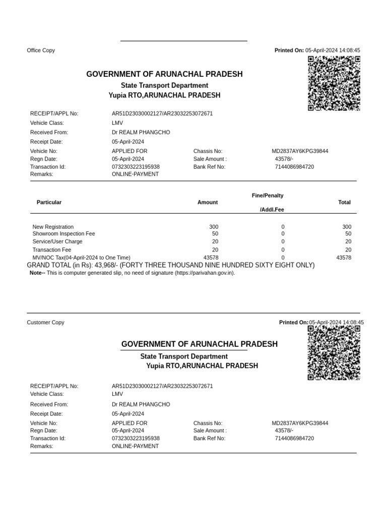 Document MV NOC Tax | PDF | Receipt | Payments