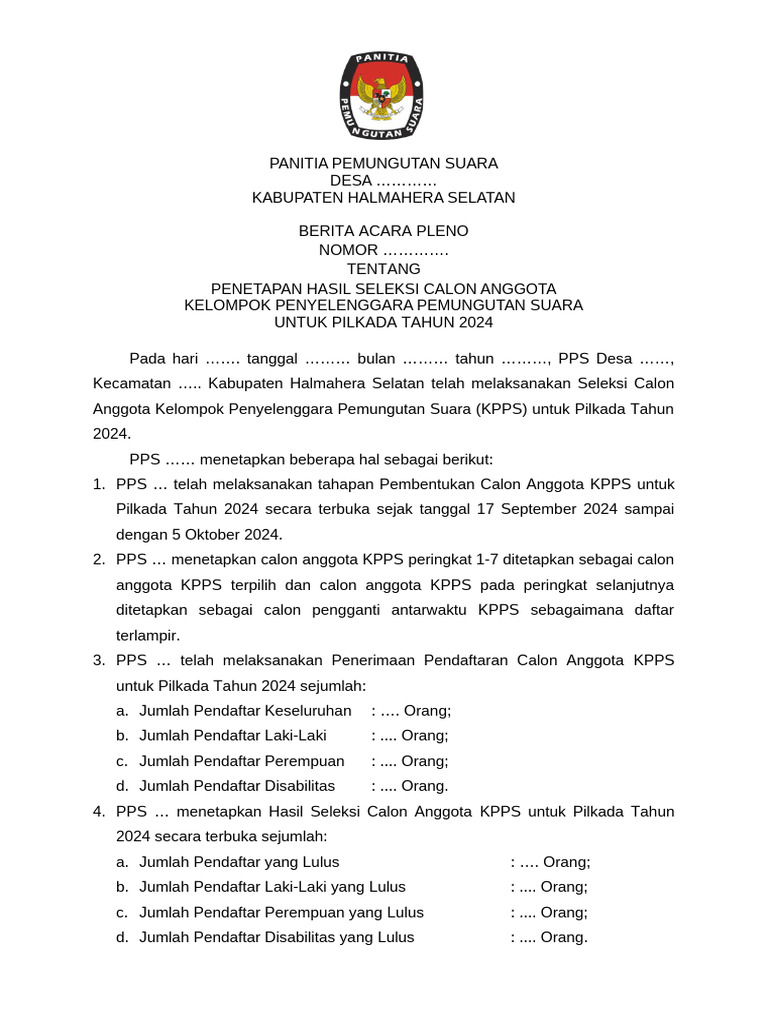 Hasil Seleksi KPPS Pilkada 2024 Halmahera | PDF