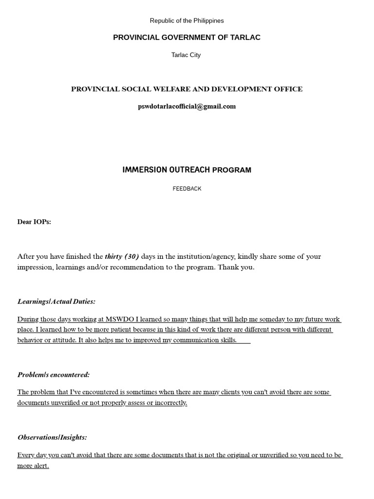 IOP Feedback Form - Annex B PSWDO - Docx - 20241111 - 083401 - 0000 | PDF
