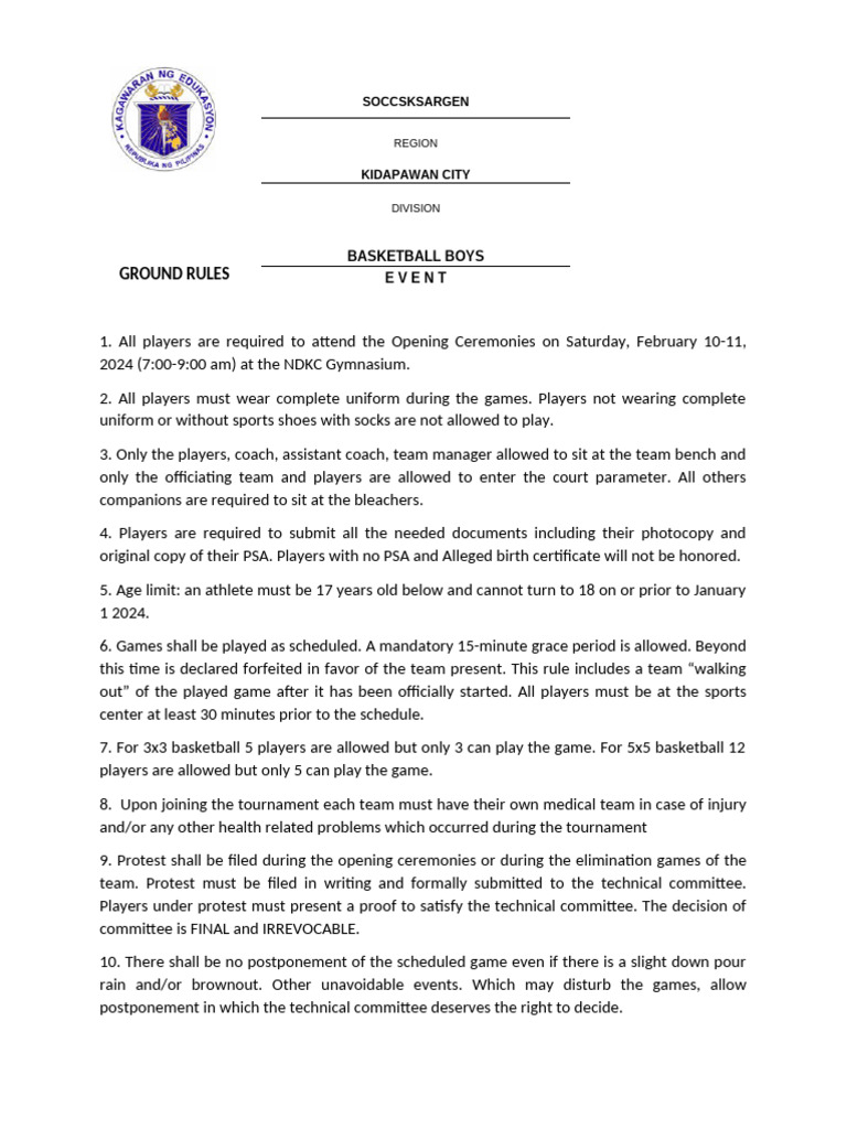 Ground Rules Basketball 1 | PDF | Sports