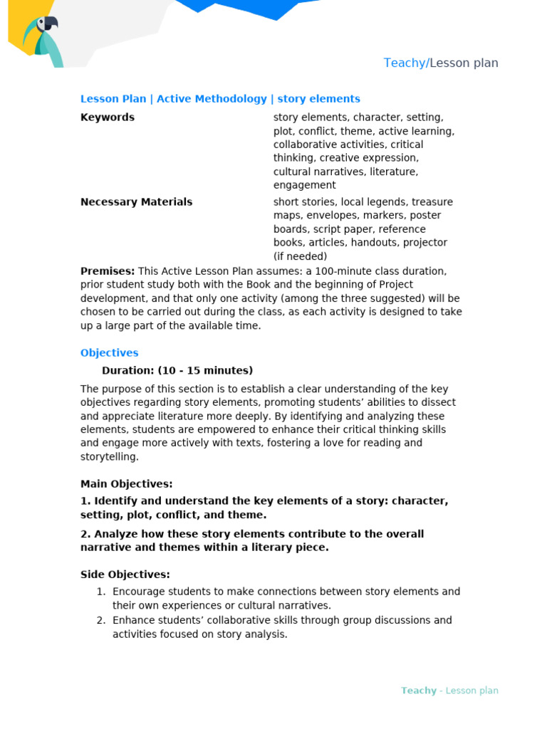 Lesson Plan On Story Elements | PDF | Narrative | Lesson Plan