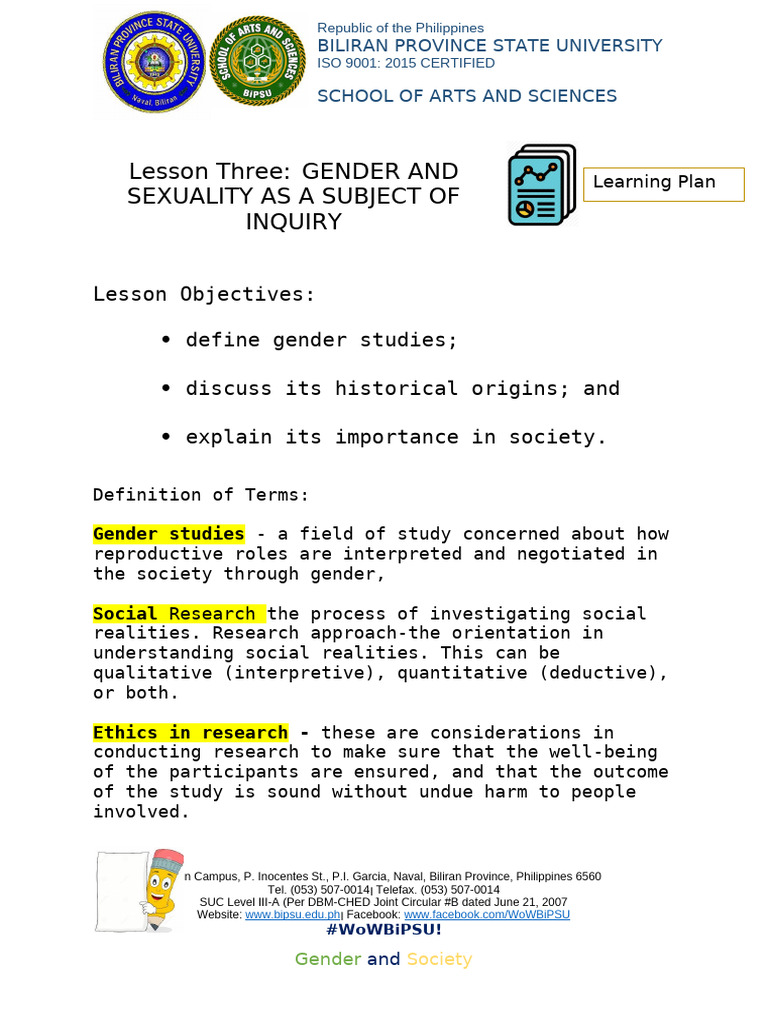 Lesson Three Gender and Society | PDF | Gender | Gender Studies