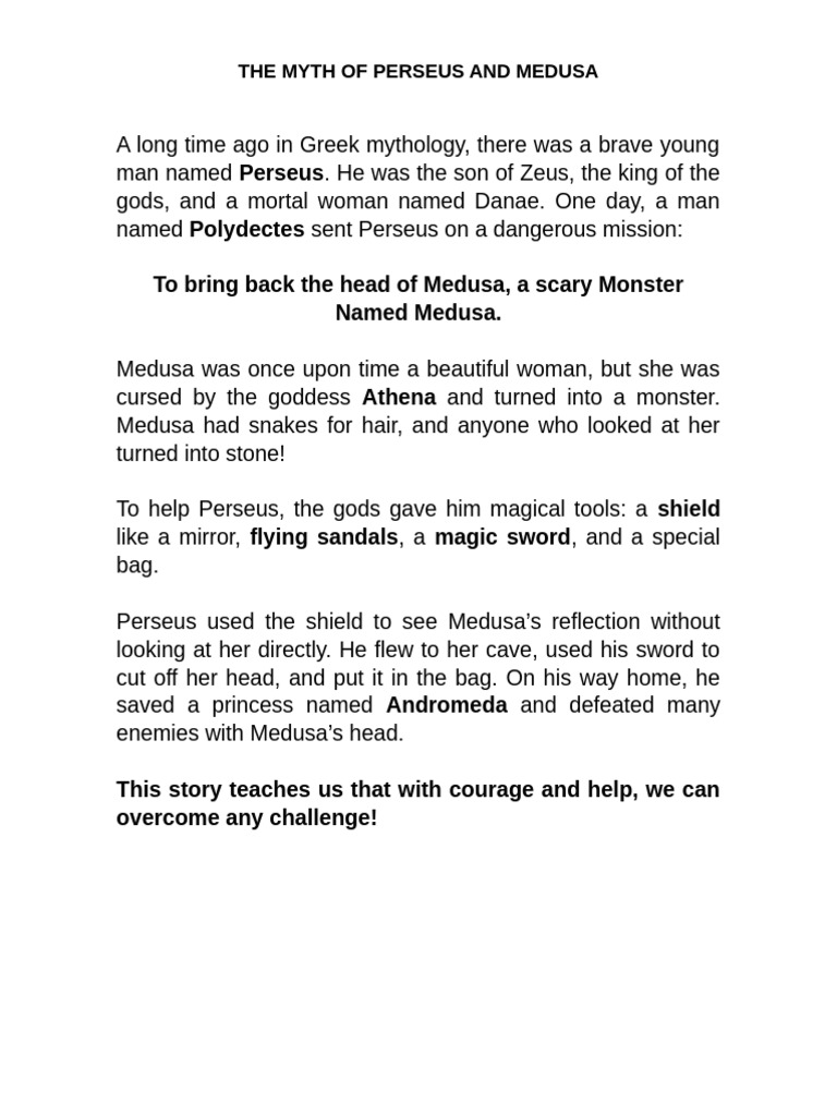 The Myth of Perseus and Medusa | PDF