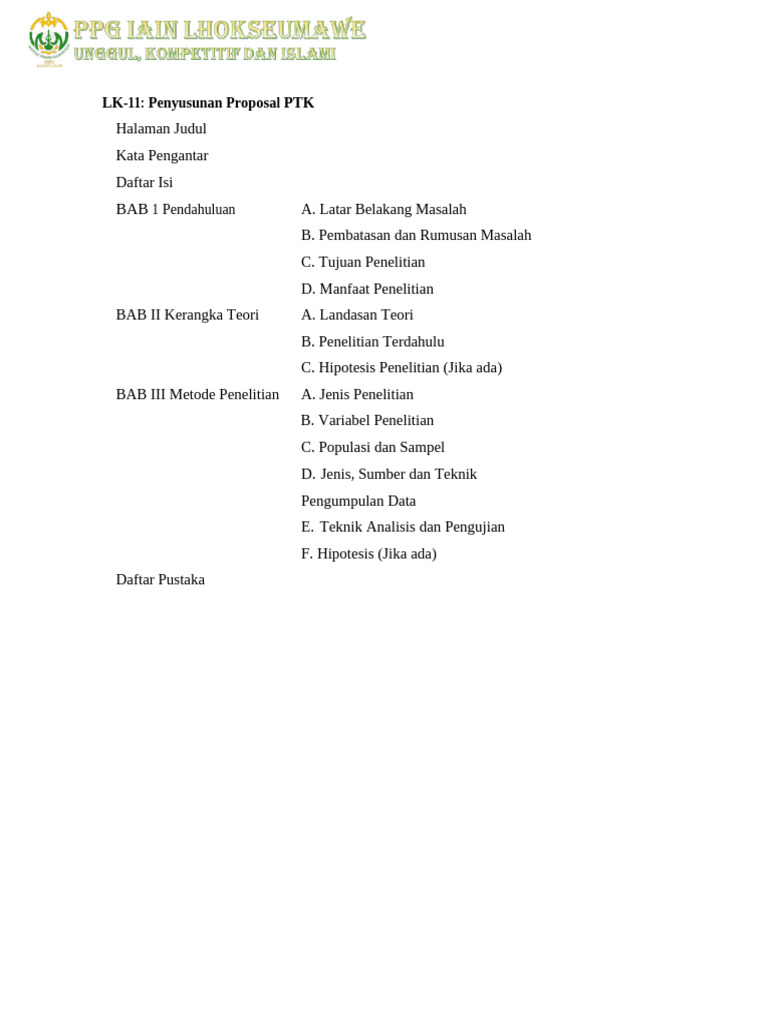 LK 11 - Penyusunan Proposal PTK (K2) | PDF