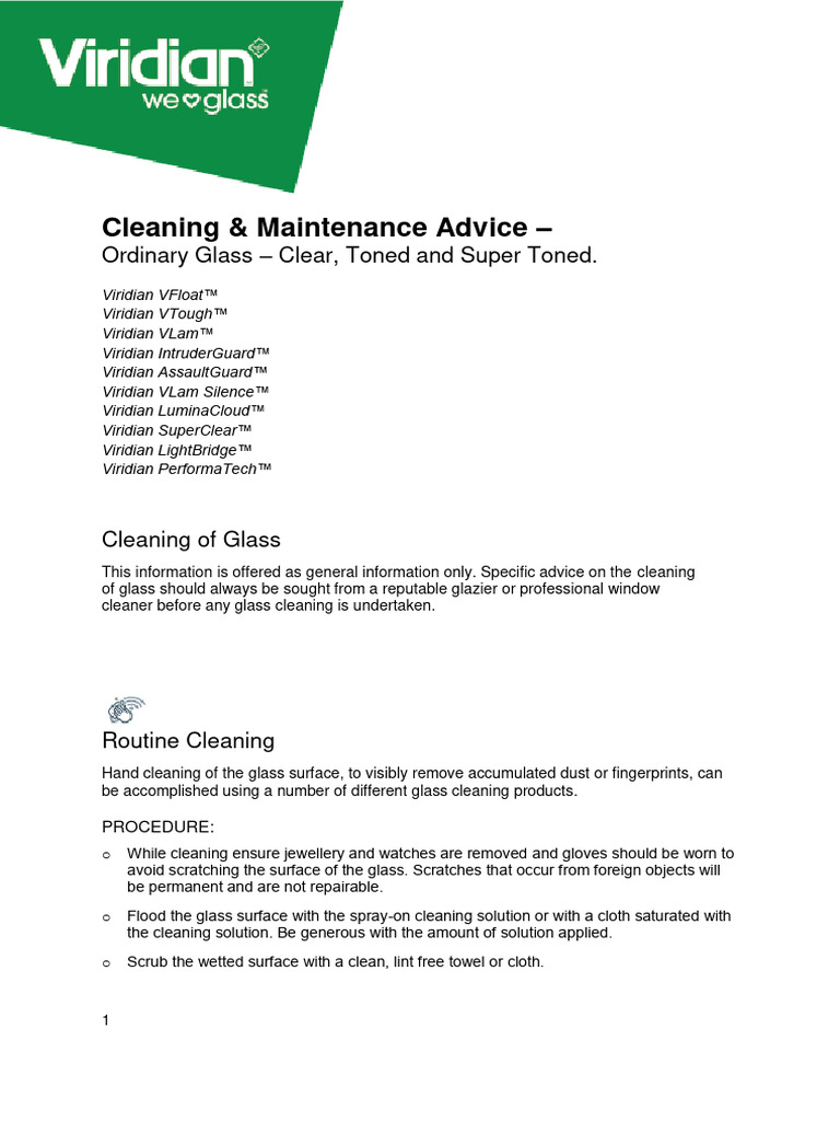 Cleaning Glass General Instructions | PDF | Glasses | Materials